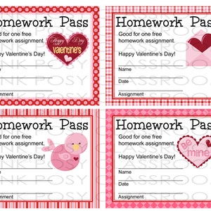 Valentine Homework Passes, Classroom Management, Instant Download ...
