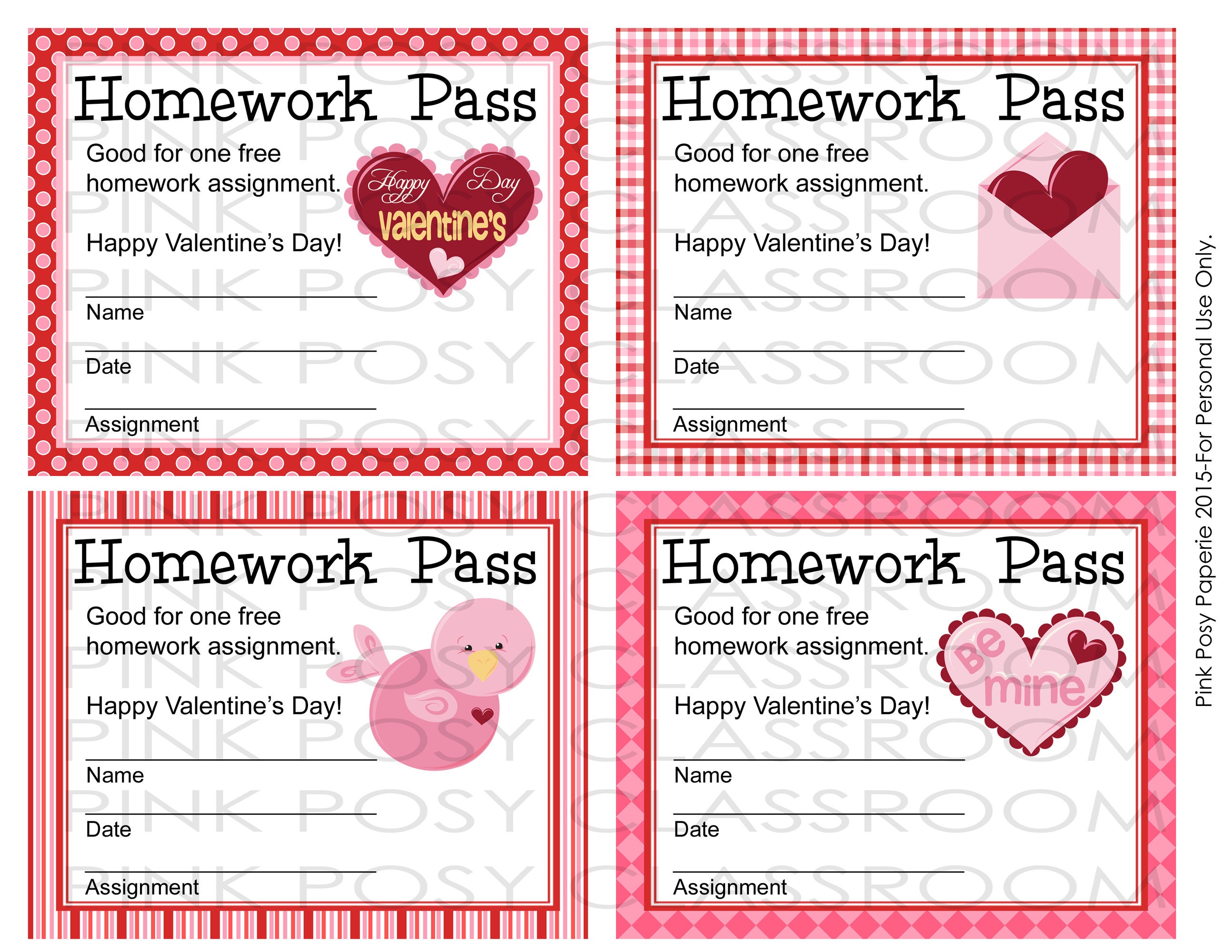 Valentine Homework Passes, Classroom Management, Instant Download ...