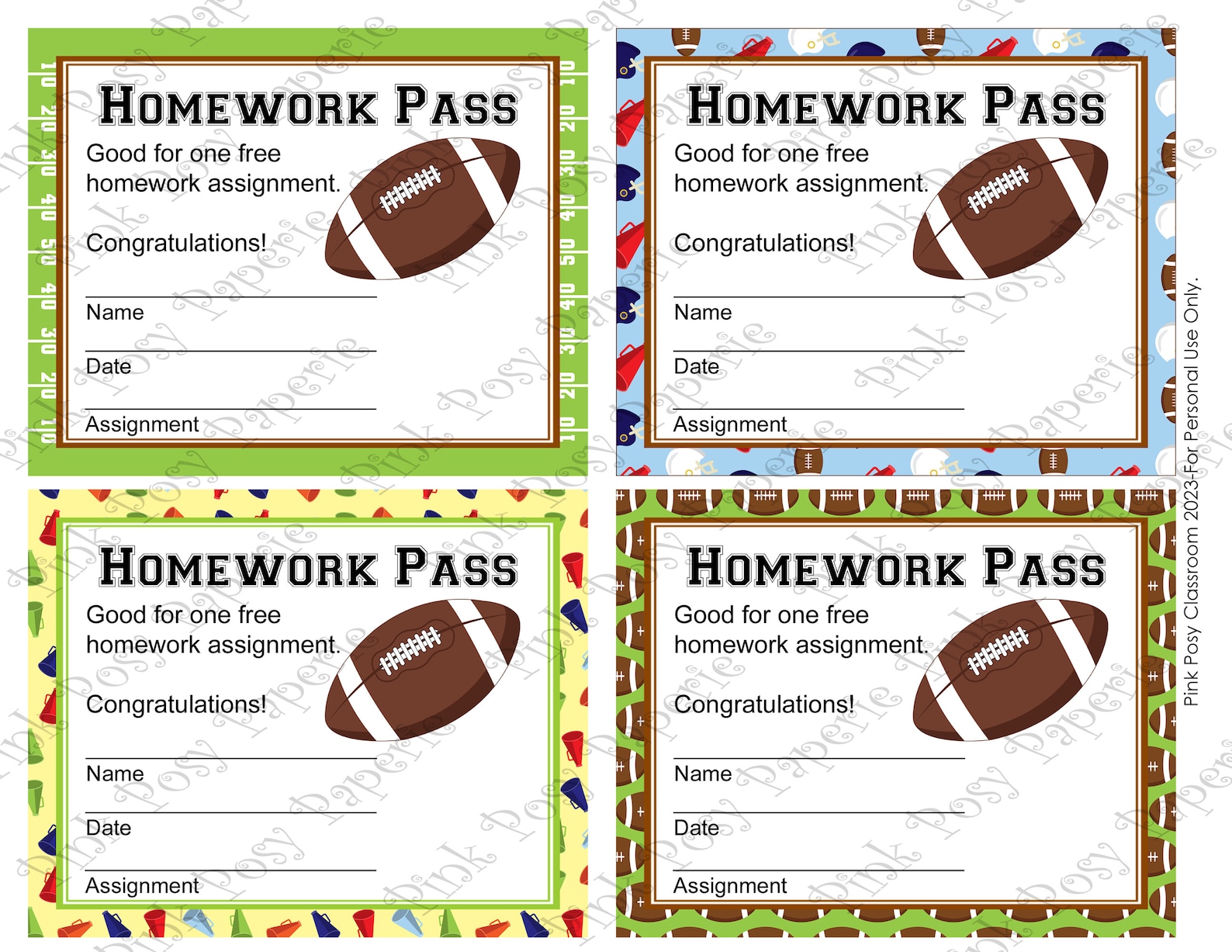 Football Homework Passes, Classroom Managment, Instant Download ...