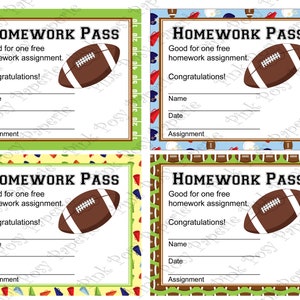 Football Homework Passes, Classroom Managment, Instant Download ...