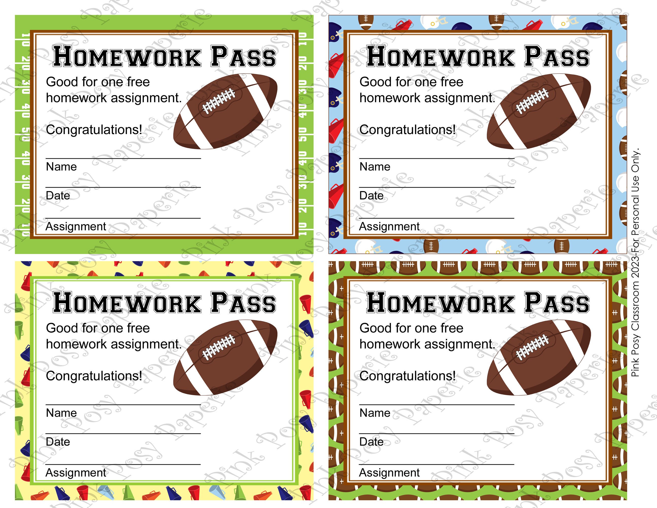 Football Homework Passes, Classroom Managment, Instant Download ...