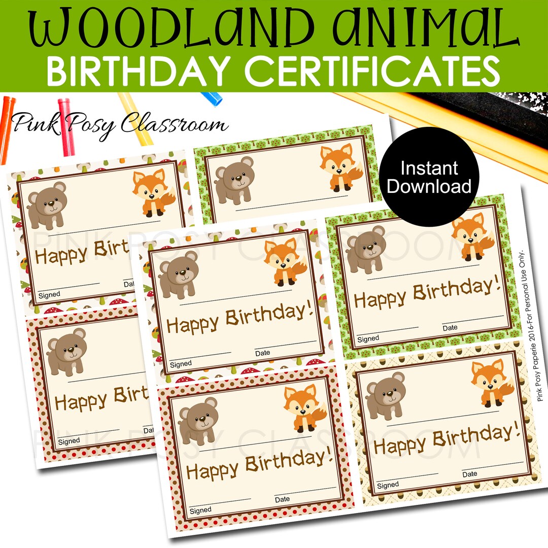Happy Birthday Certificate, Woodland Birthday Certificate, Classroom ...