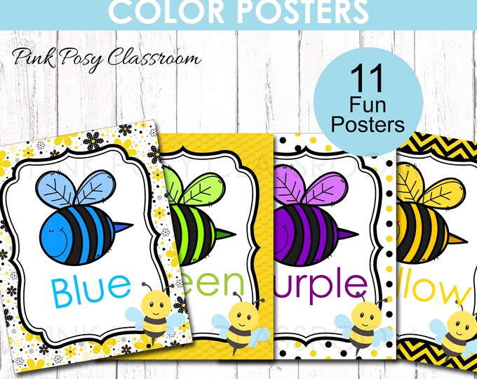 Bee Color Posters, Classroom Decor, Colors Recognition, Printable Color ...