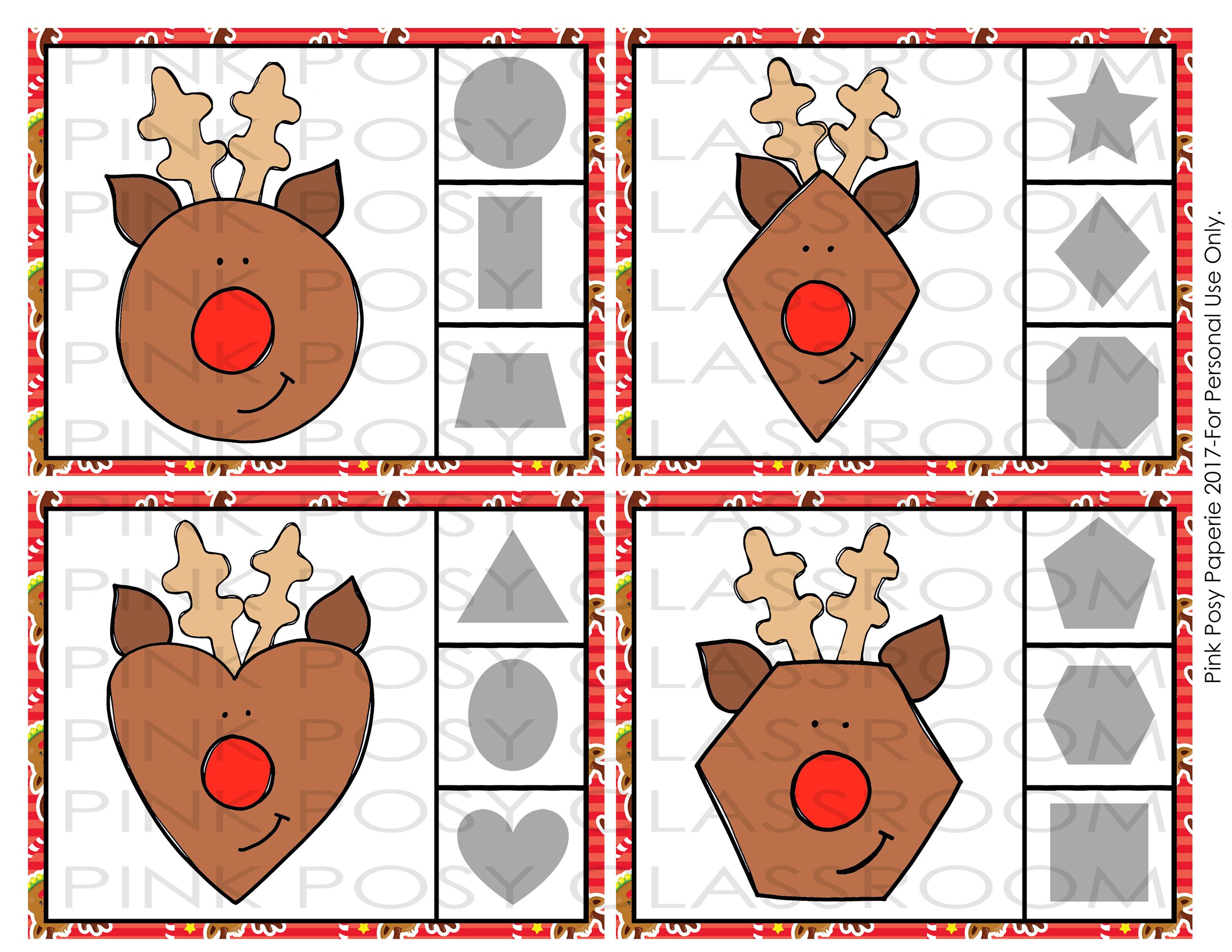 2D Shapes Flashcards Christmas, Reindeer Shapes Clip Cards, Shapes ...