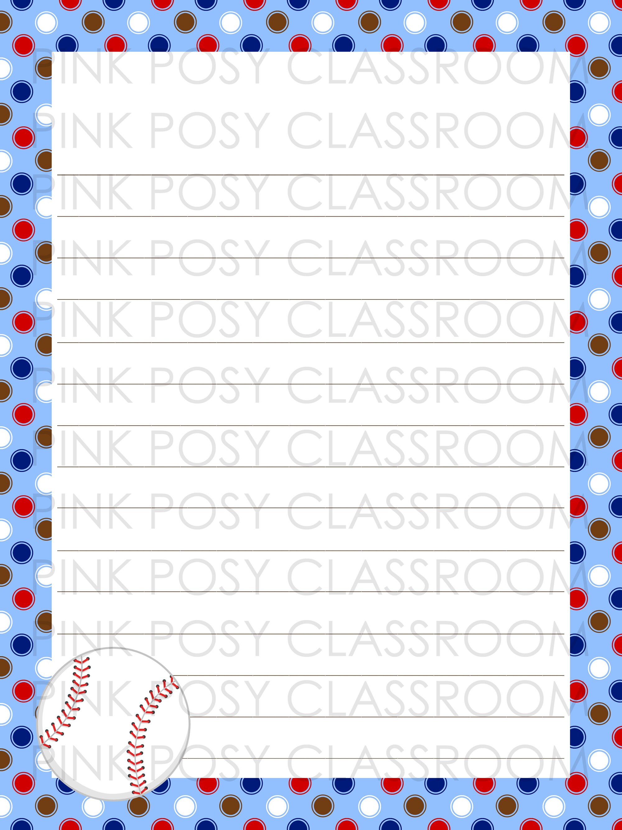 Baseball Writing Paper, Baseball Printable Paper, Lined Paper, Unlined ...