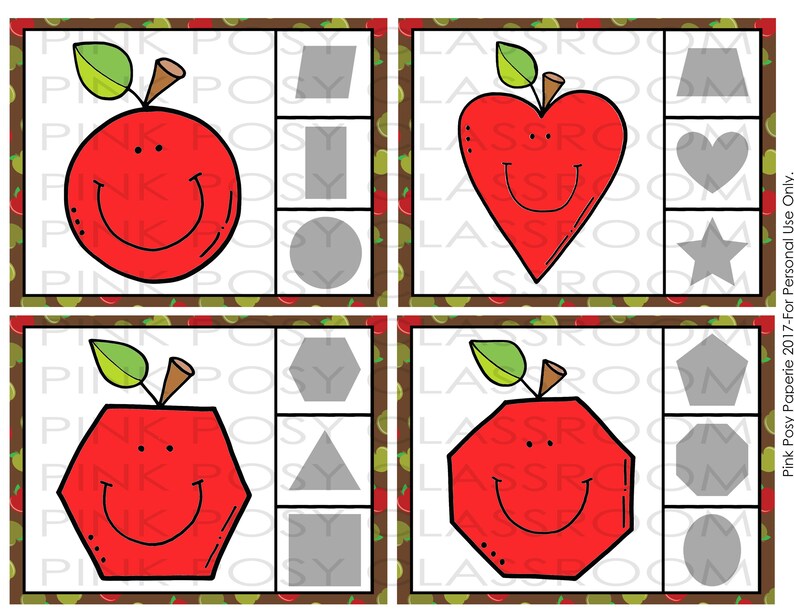 2D Shapes Flashcards Apple Theme, Geometric Shape Task Cards, Apple ...