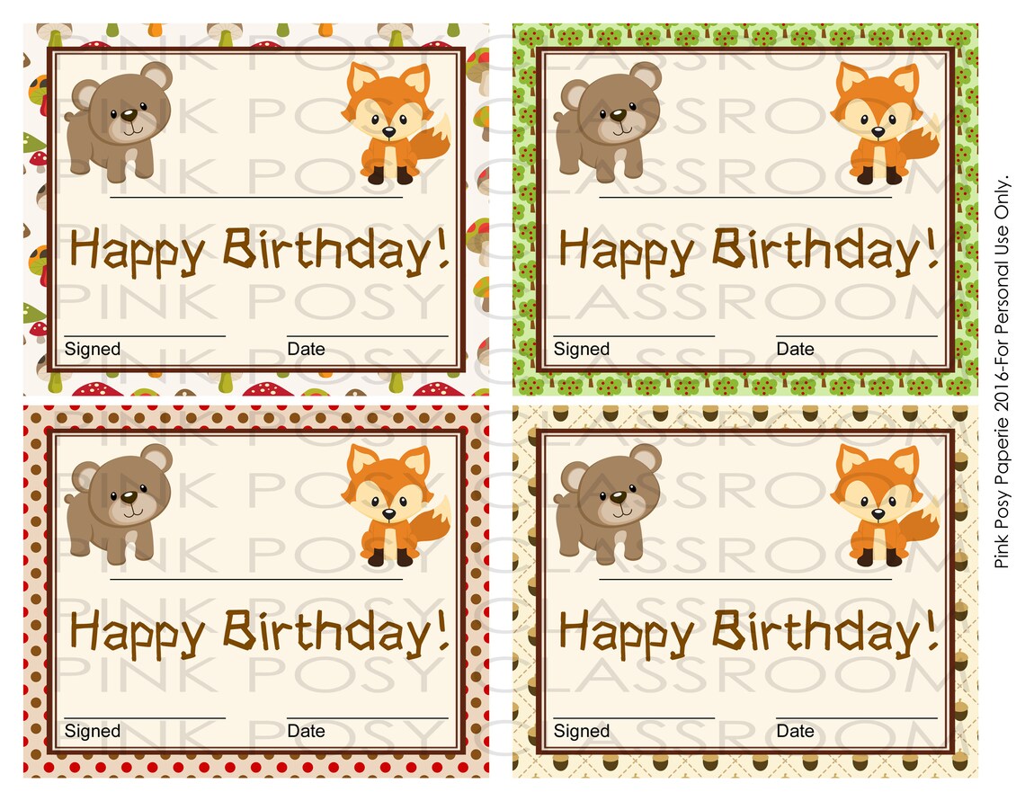 Happy Birthday Certificate Woodland Birthday Certificate - Etsy