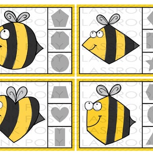 2D Shapes Flashcards Bee Theme, Bee Shapes Clip Cards, Shapes Matching ...