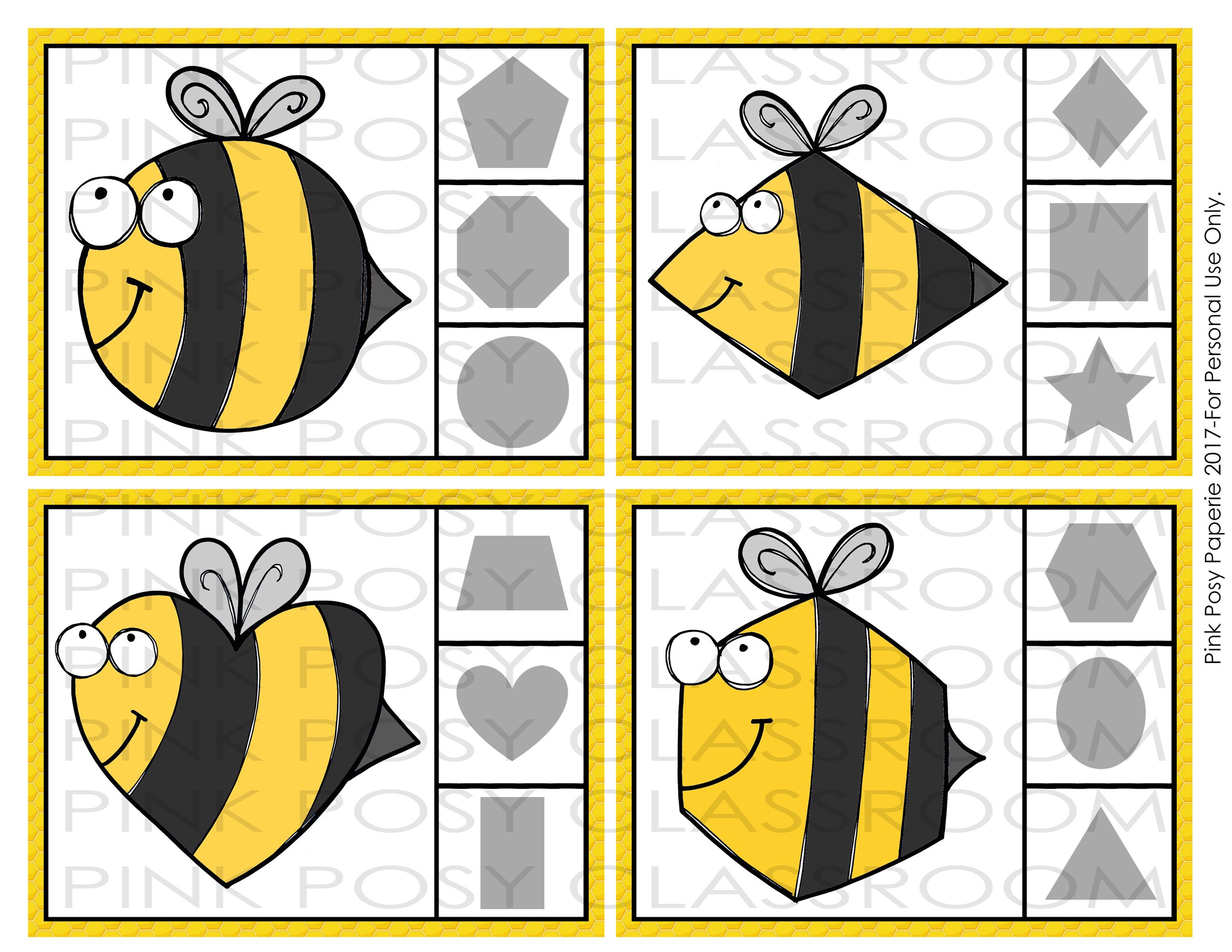 2D Shapes Flashcards Bee Theme, Bee Shapes Clip Cards, Shapes Matching ...