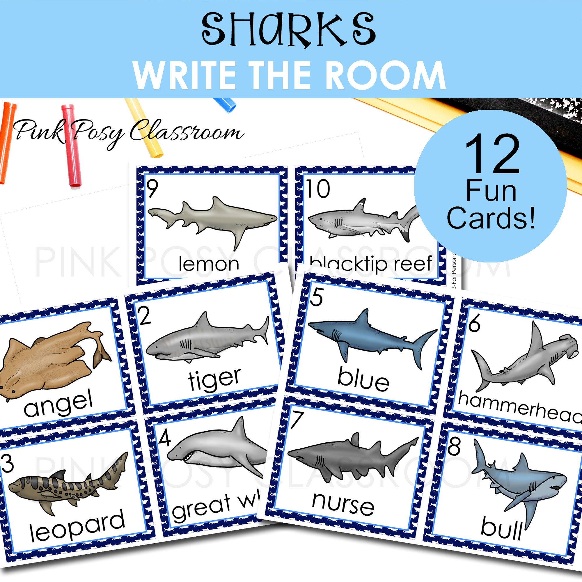 Shark Vocabulary Cards, Sharks Printable, Literacy Center, Writing ...