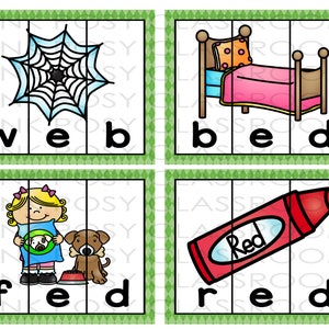 CVC Puzzles, Short E, Short Vowel Sounds, Word Families, Phonics ...