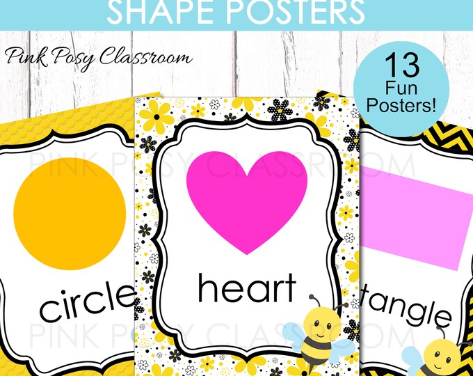 Bee Shape Posters, Classroom Decor, 2D Shape Posters, Printable Shape ...