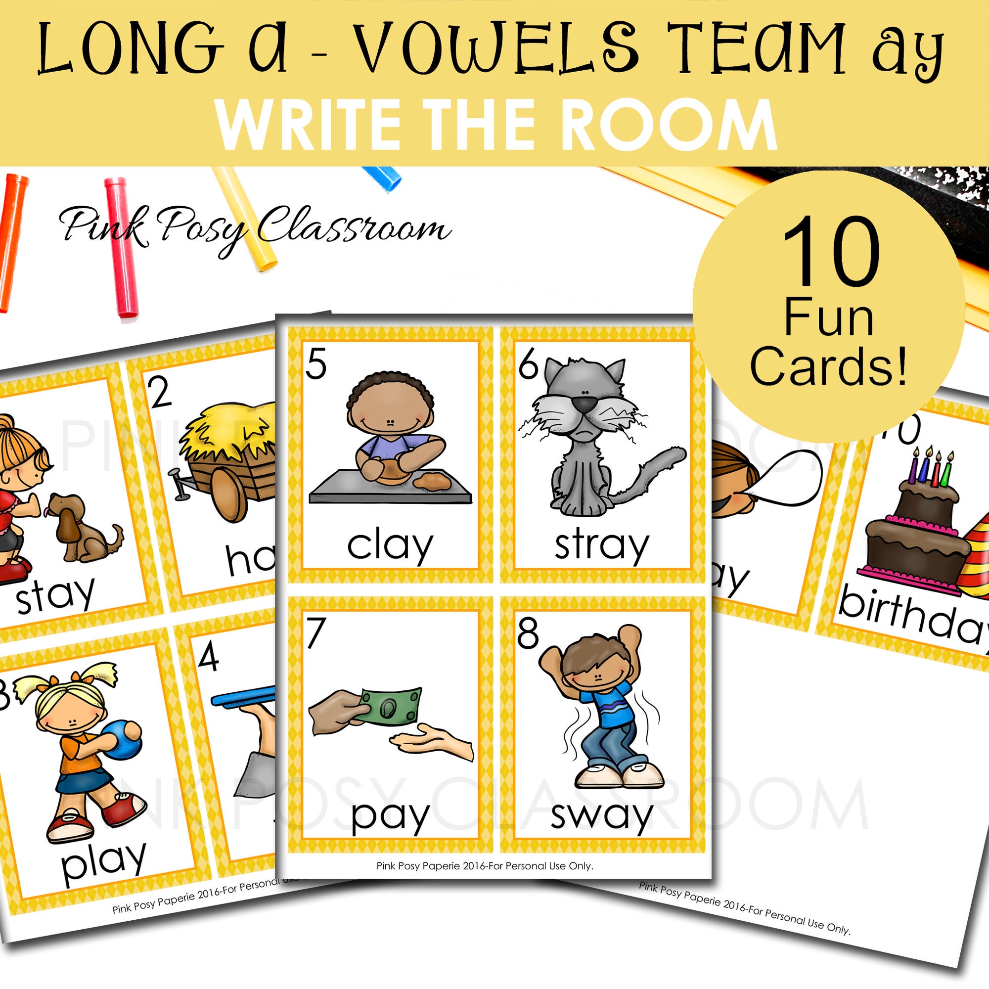 Long Vowels Vocabulary Cards, Long A Vowel Team Ay Printable, Vowel ...