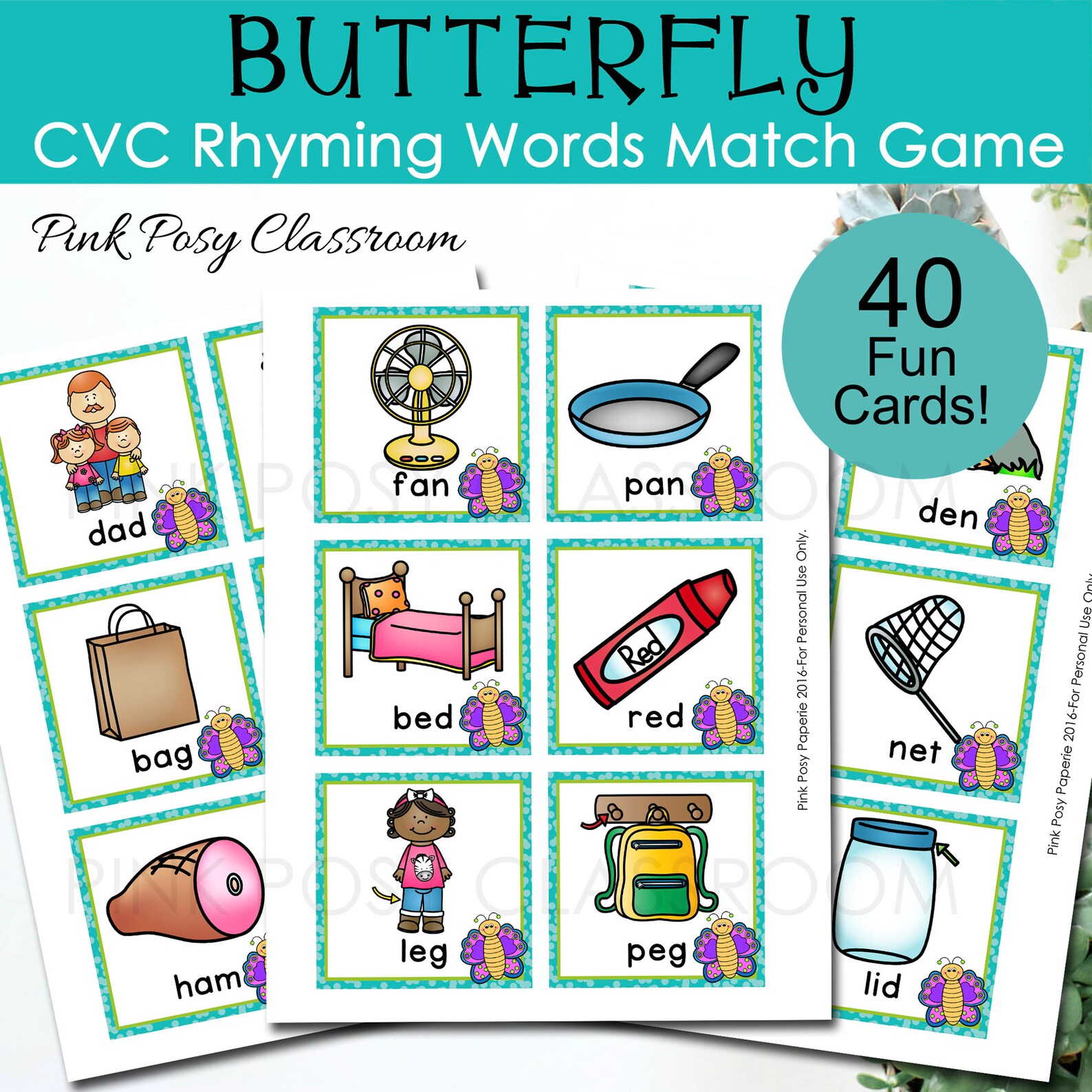 CVC Word Cards, Matching Cards, Short Vowel Sounds, Word Families ...