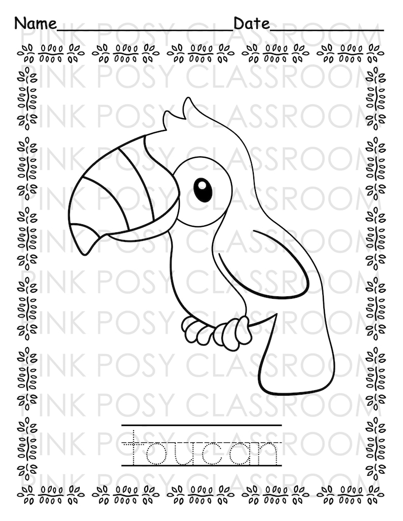 Rainforest Animals Coloring Pages, Color and Trace the Word, Rain ...