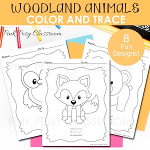 Woodland Animals Coloring Pages, Color and Trace the Word, Woodland ...