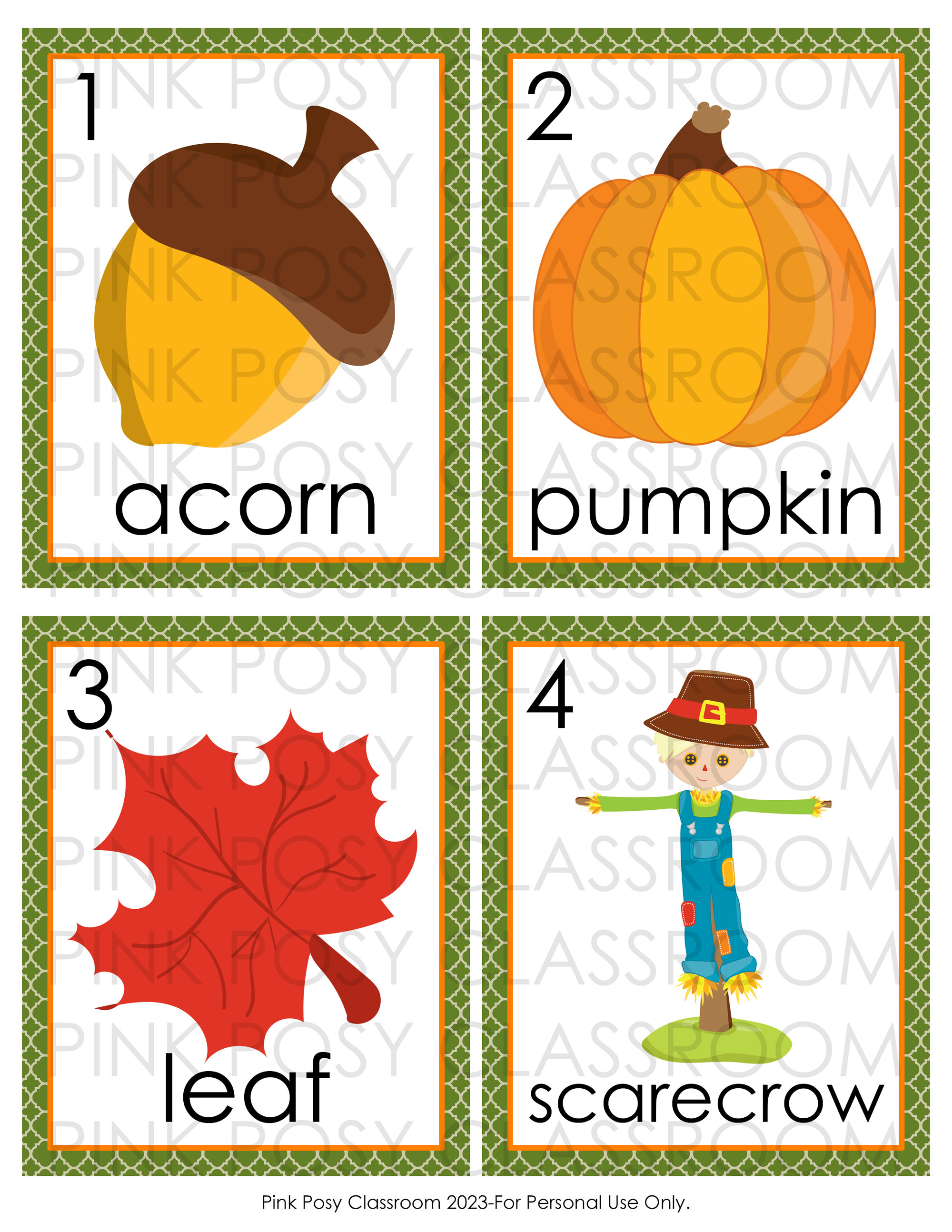 Fall Vocabulary Cards, Autumn Printable, Literacy Center, Writing ...