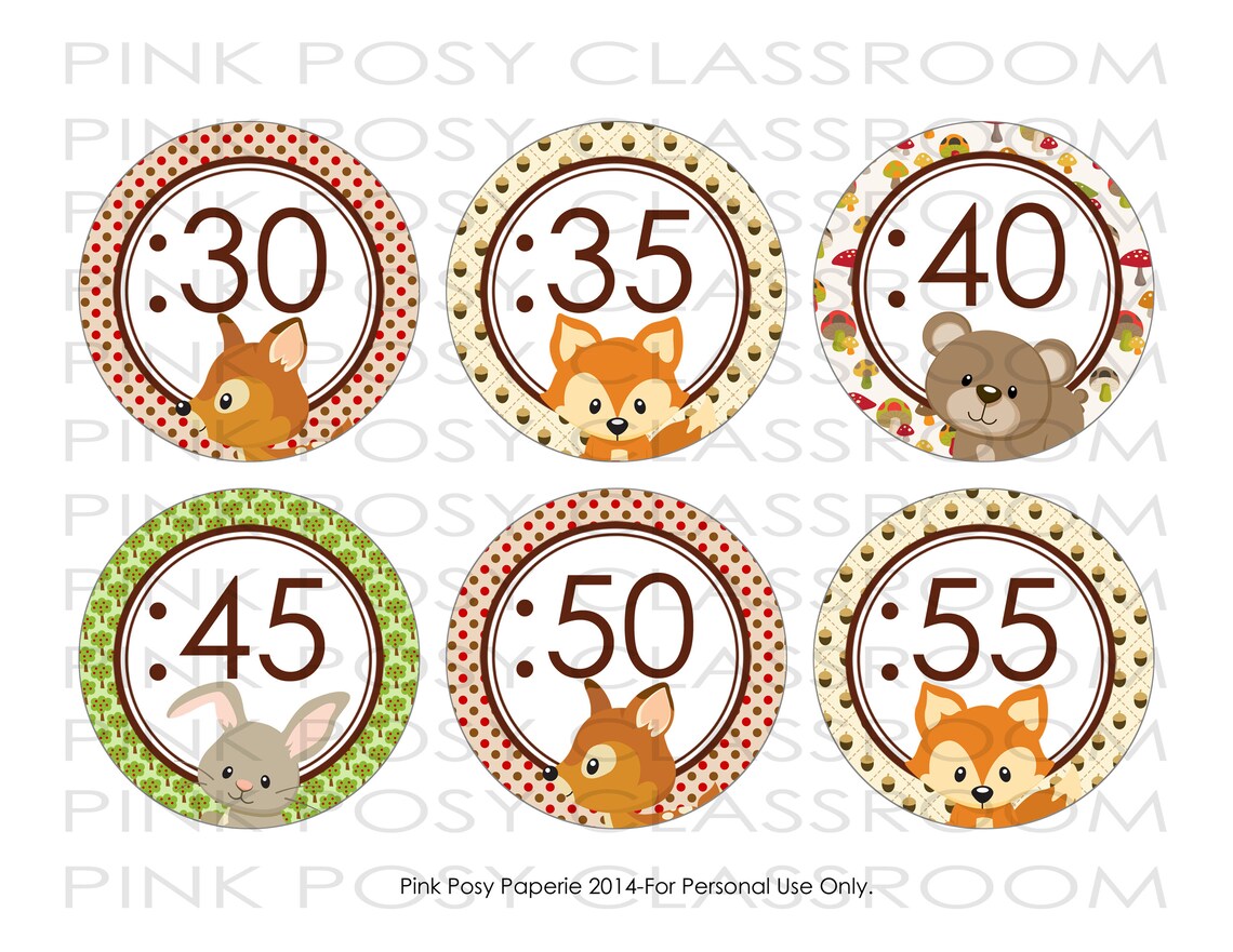Woodland Clock Number Labels, Classroom Decor, Telling Time, School ...
