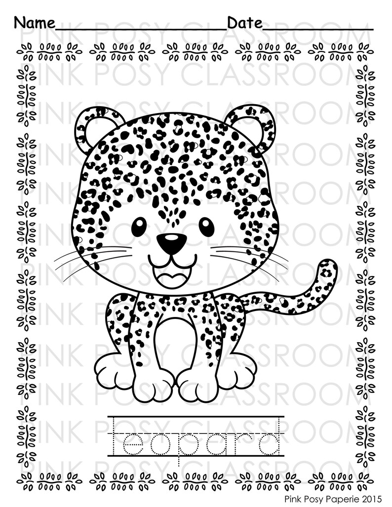 Jungle Animals Coloring Pages, Color Trace the Word, Safari Animals ...