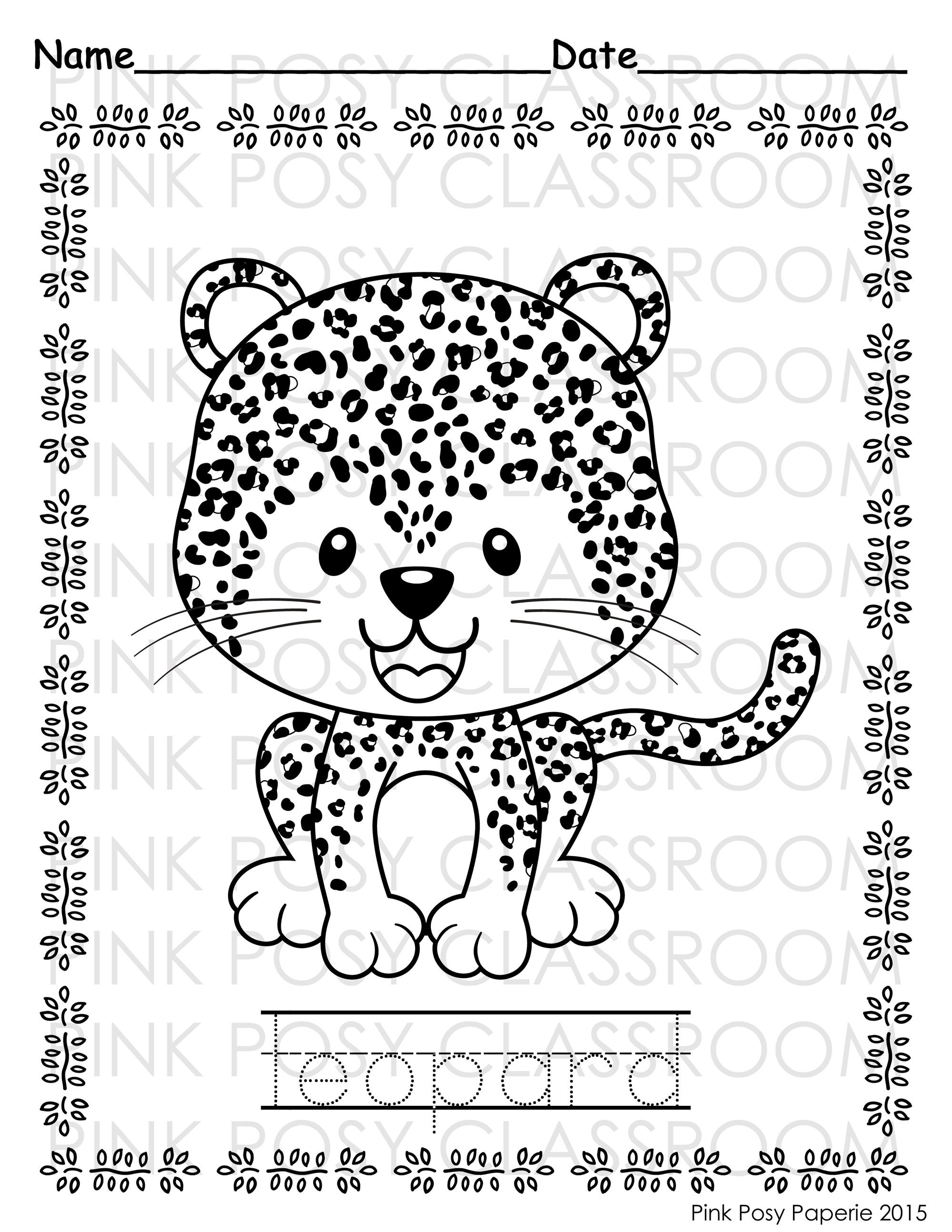 Jungle Animals Coloring Pages, Color Trace the Word, Safari Animals ...