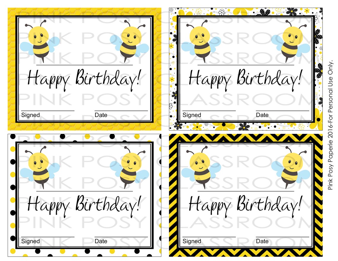 Happy Birthday Certificate, Bee Birthday Certificate, Classroom Reward ...