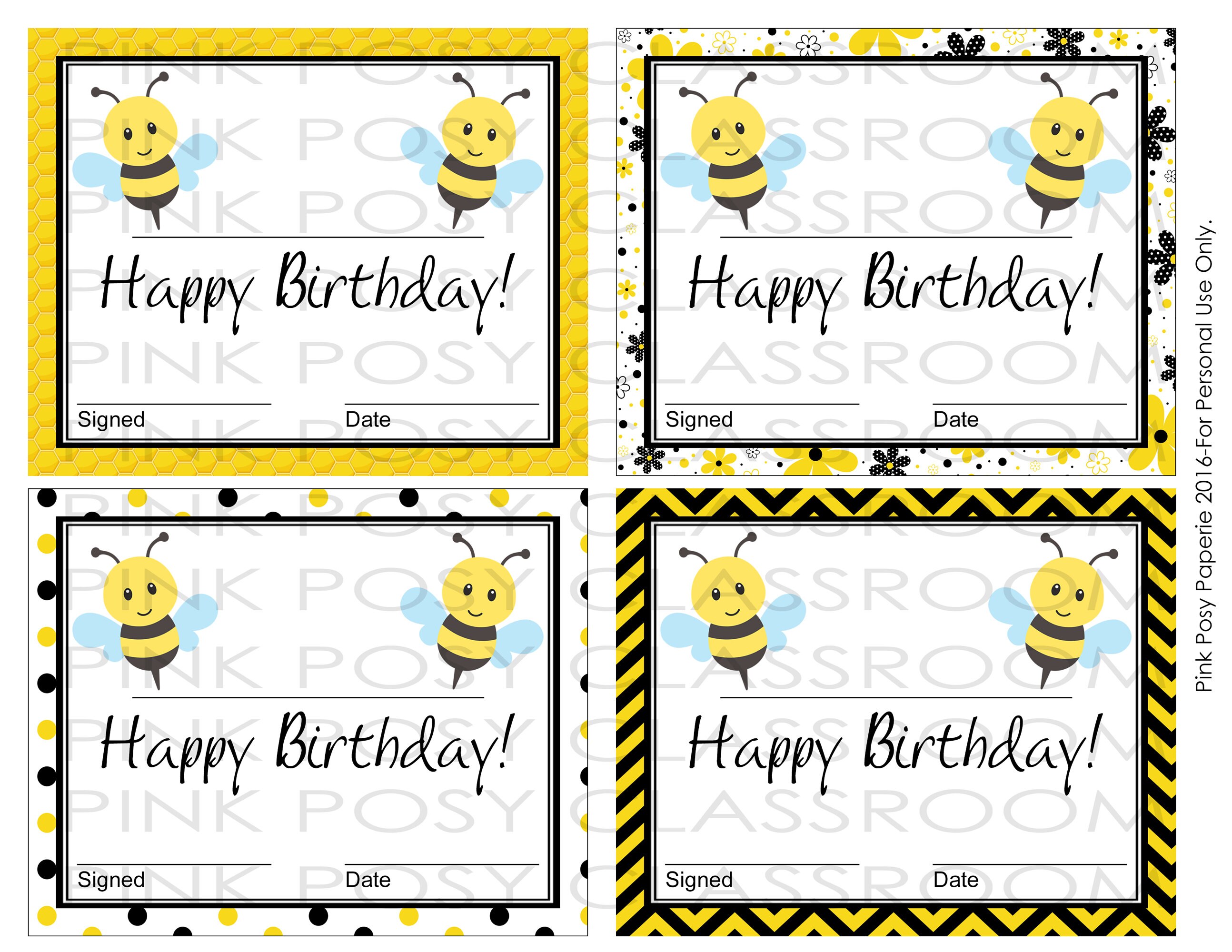 Happy Birthday Certificate, Bee Birthday Certificate, Classroom Reward ...