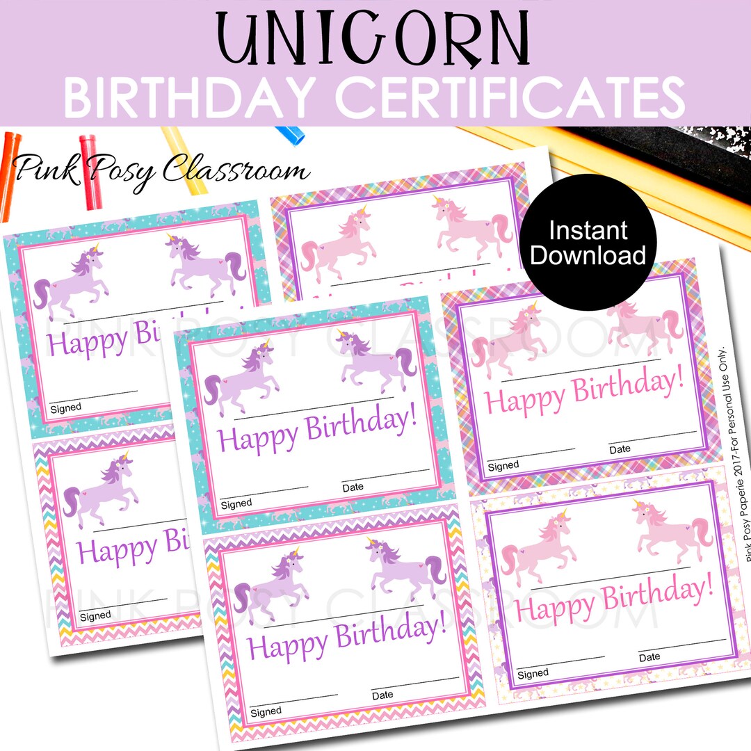 Happy Birthday Certificate, Unicorn Birthday Certificate, Classroom ...