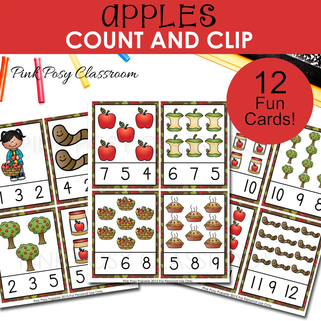 Apple Flash Cards 1 12 Count and Clip Cards Math Center - Etsy