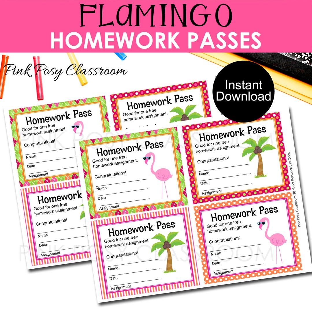 Flamingo Homework Passes, Classroom Managment, Instant Download ...