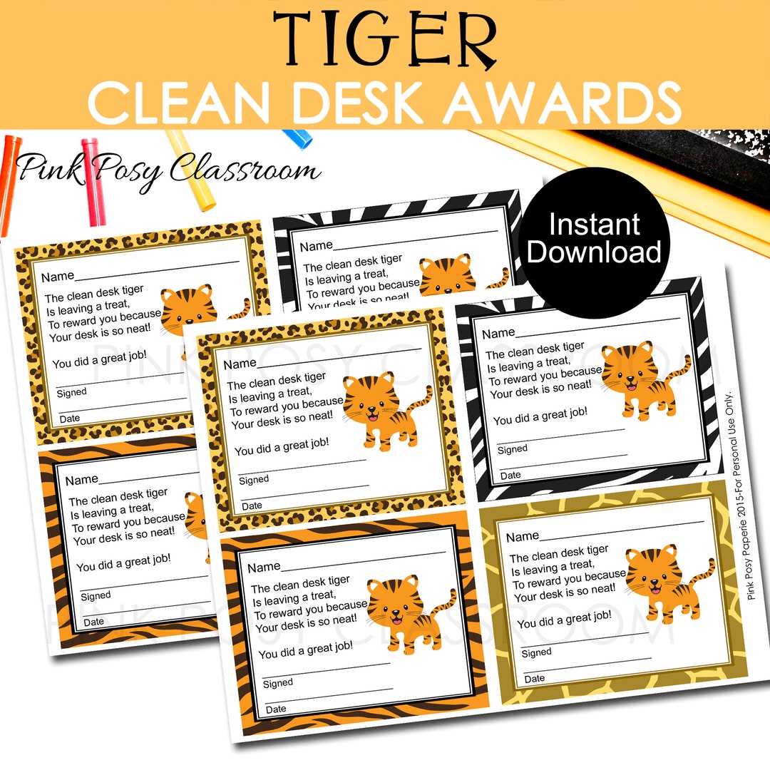 Tiger Clean Desk Award Classroom Managment Behavior - Etsy
