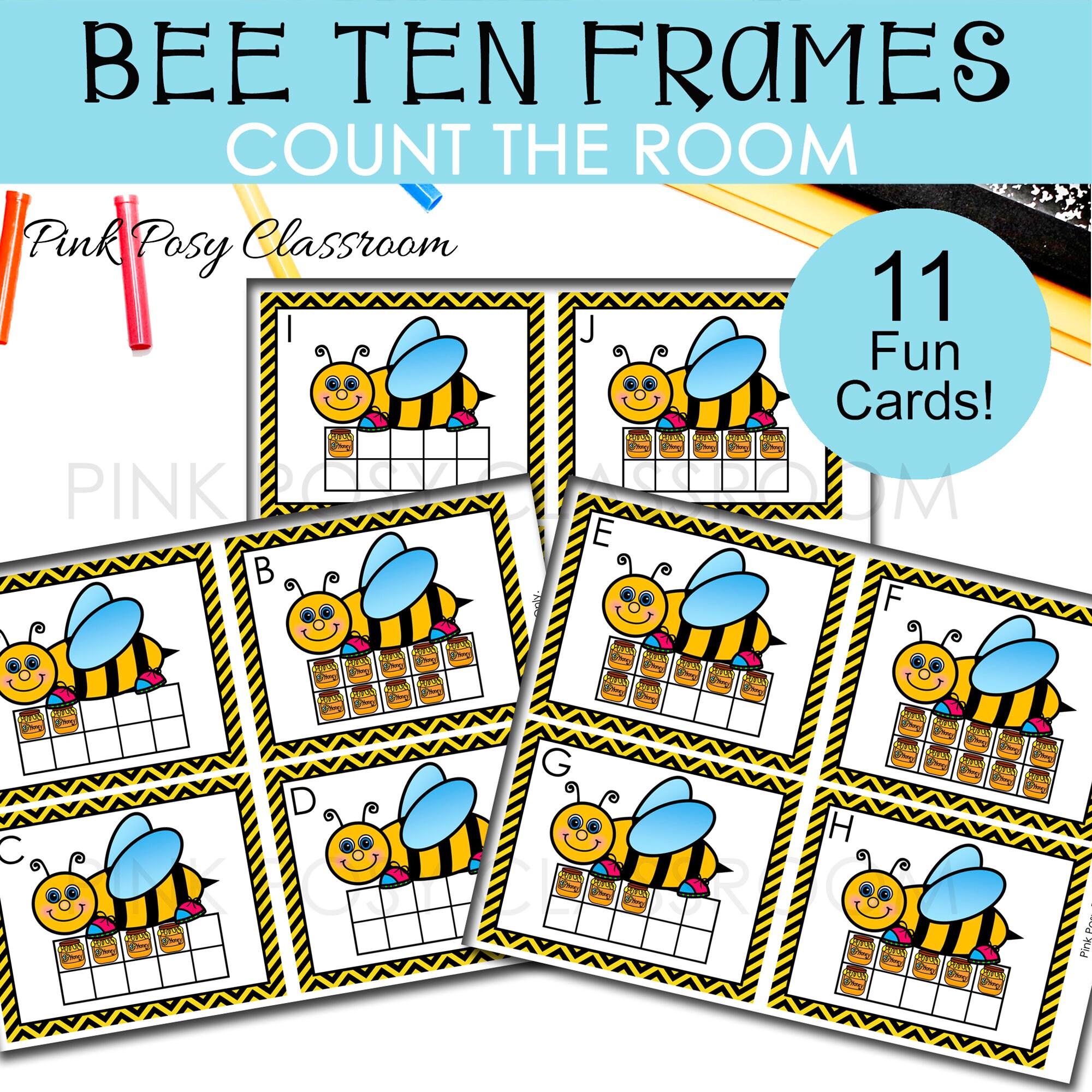 Ten Frame Flash Cards, Bees Count the Room, Learn to Count, Number ...