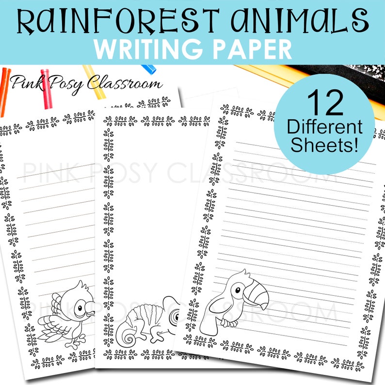 Rainforest Animals Writing Paper, Rainforest Stationery, Printable ...
