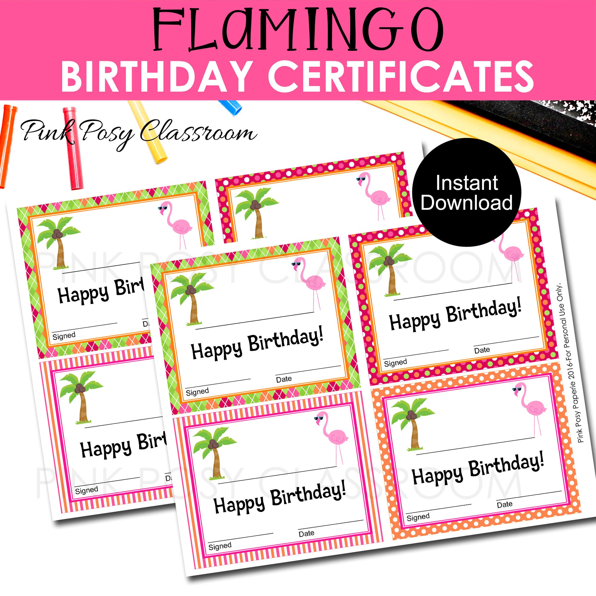 Happy Birthday Certificate, Flamingo Birthday Certificate, Classroom ...