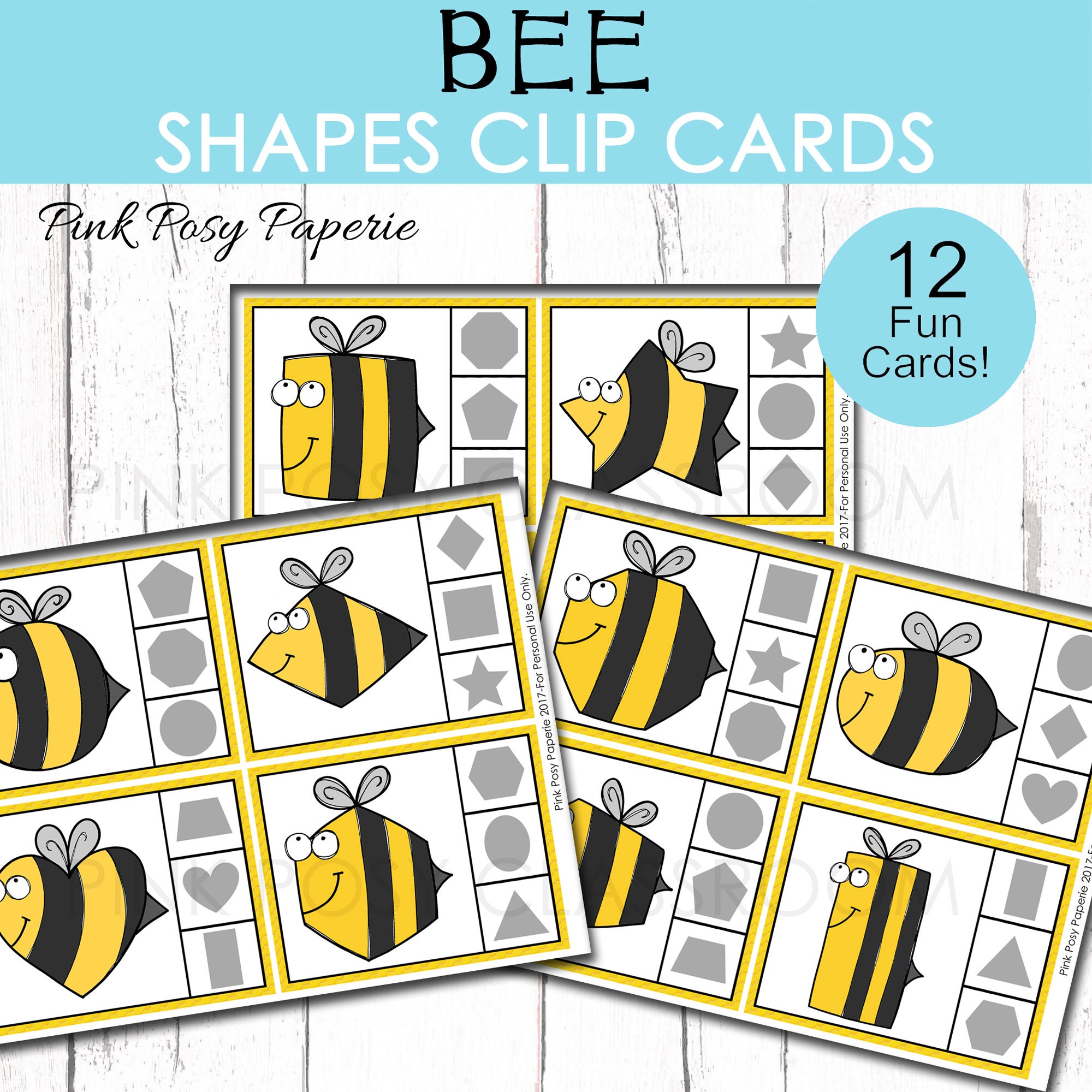 2D Shapes Flashcards Bee Theme Bee Shapes Clip Cards Shapes - Etsy UK