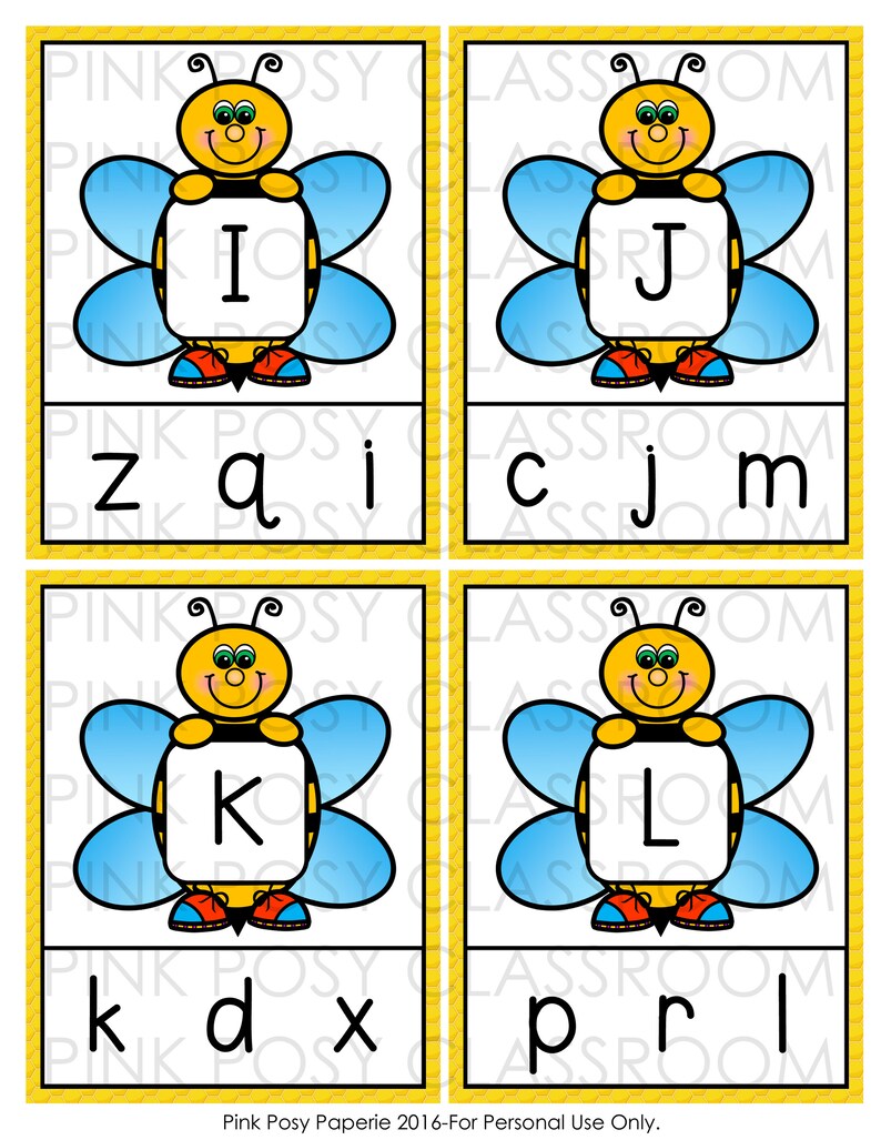Alphabet Flash Cards Bee Alphabet Clip Cards Letter Match - Etsy