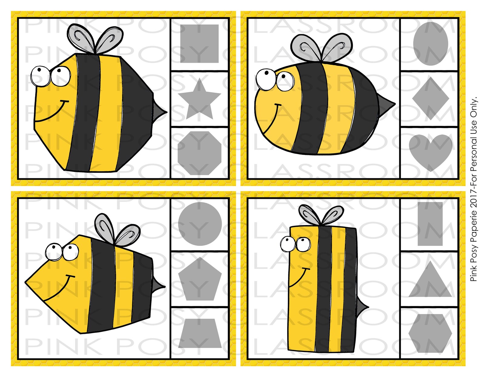 2D Shapes Flashcards Bee Theme, Bee Shapes Clip Cards, Shapes Matching ...