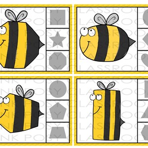 2D Shapes Flashcards Bee Theme, Bee Shapes Clip Cards, Shapes Matching ...