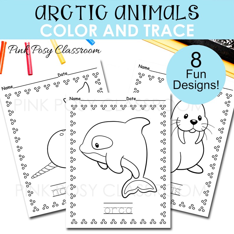 Arctic Animals Coloring Pages, Color and Trace the Word, Arctic Animals ...