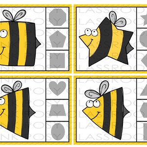 2D Shapes Flashcards Bee Theme, Bee Shapes Clip Cards, Shapes Matching ...