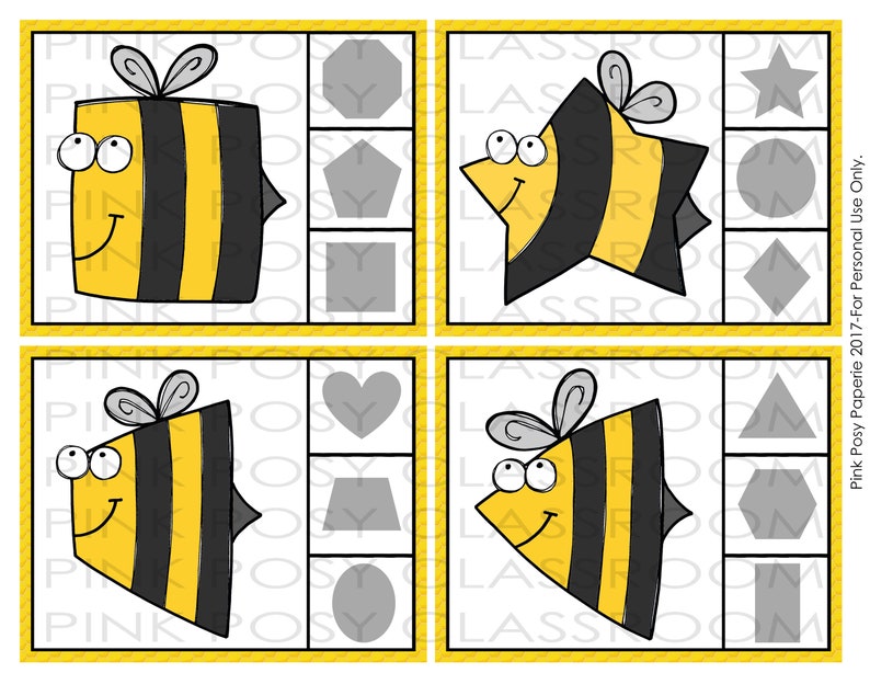 2D Shapes Flashcards Bee Theme, Bee Shapes Clip Cards, Shapes Matching ...