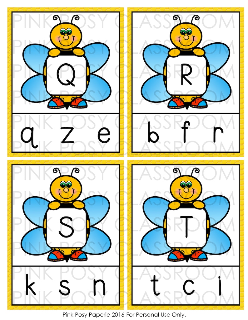 Alphabet Flash Cards, Bee Alphabet Clip Cards, Letter Match Cards ...