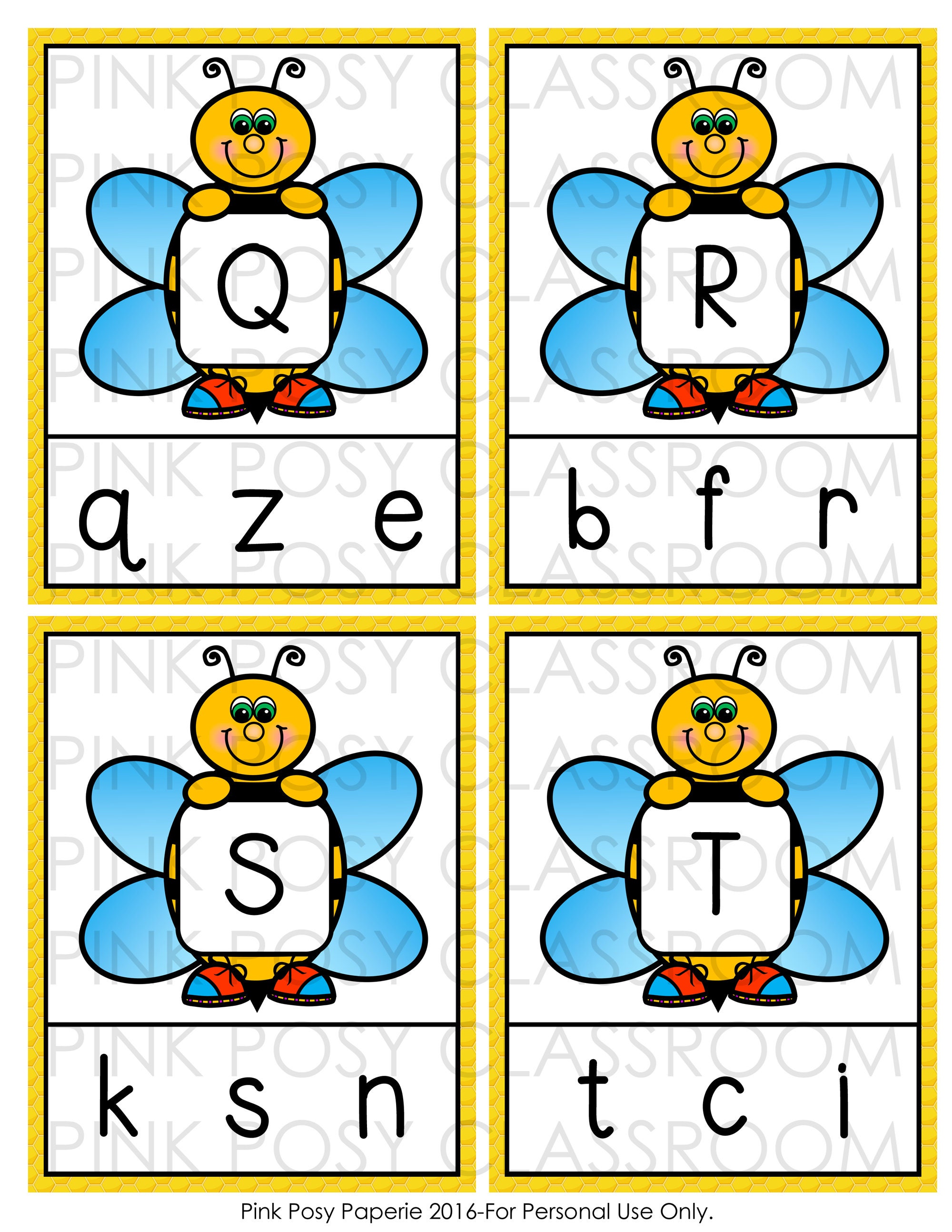 Alphabet Flash Cards, Bee Alphabet Clip Cards, Letter Match Cards ...