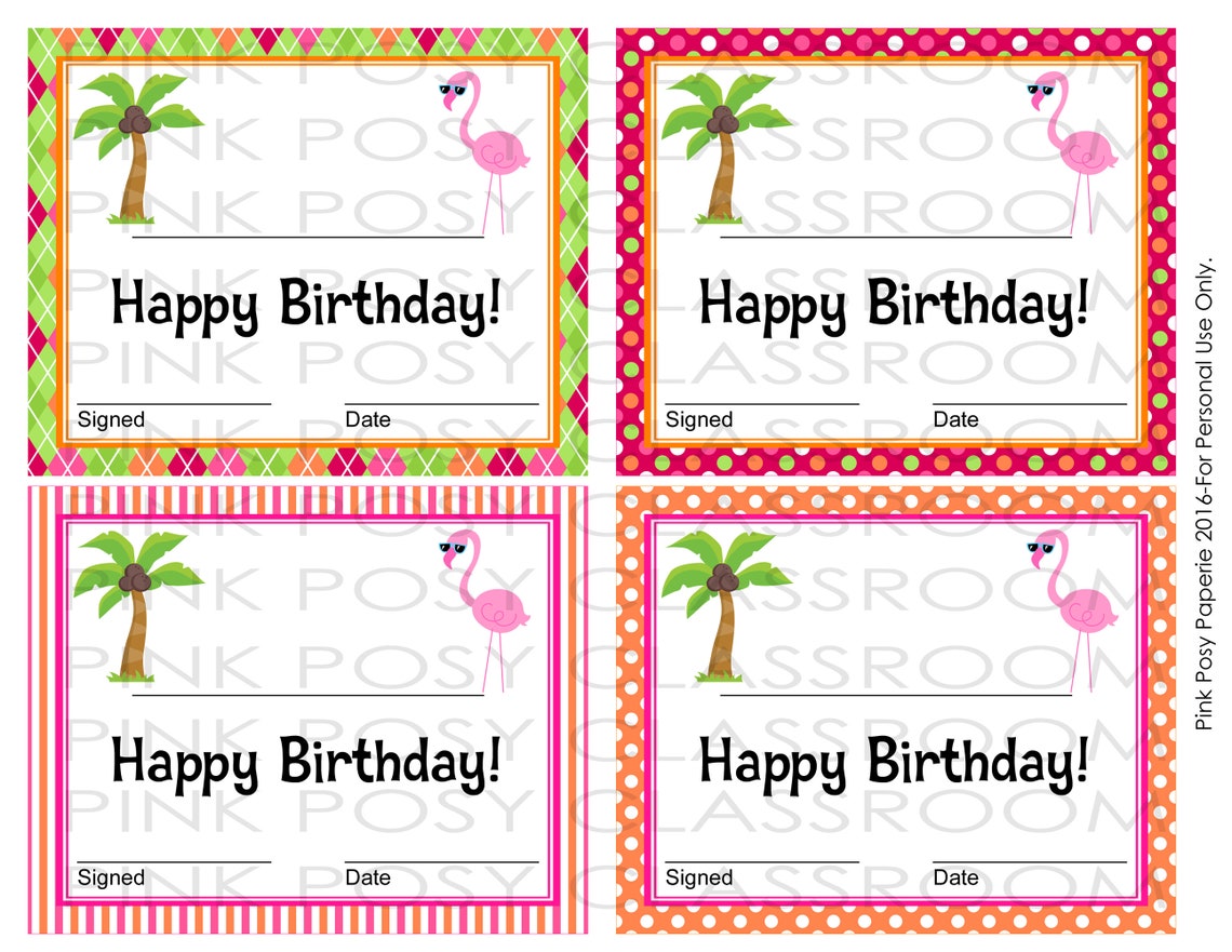 Happy Birthday Certificate, Flamingo Birthday Certificate, Classroom ...