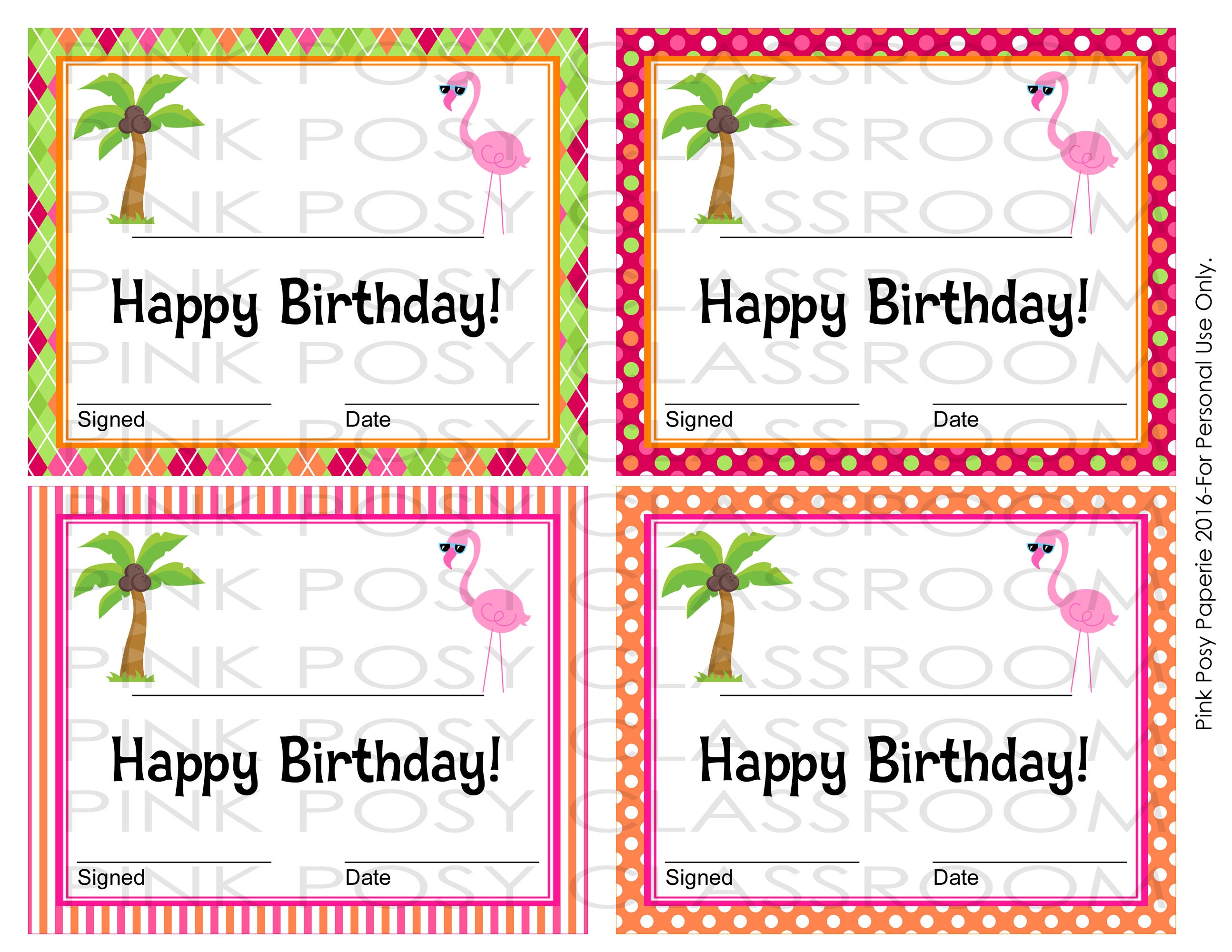 Happy Birthday Certificate, Flamingo Birthday Certificate, Classroom ...