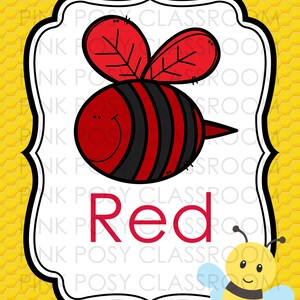 Bee Color Posters, Classroom Decor, Colors Recognition, Printable Color ...
