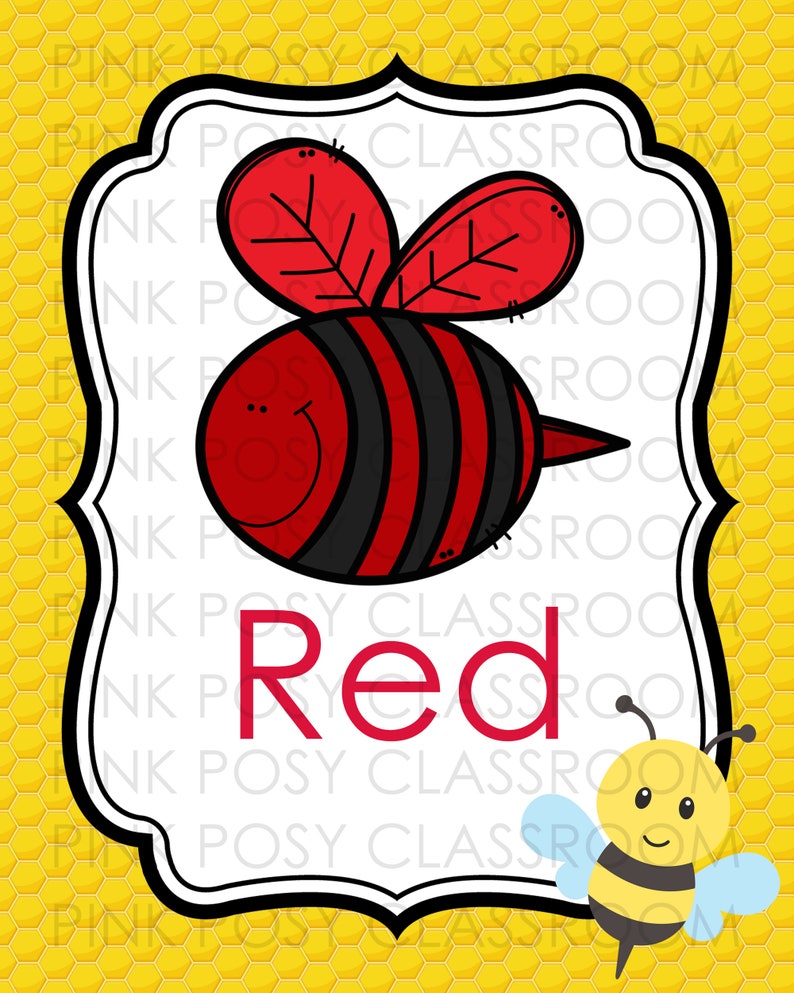 Bee Color Posters, Classroom Decor, Colors Recognition, Printable Color ...