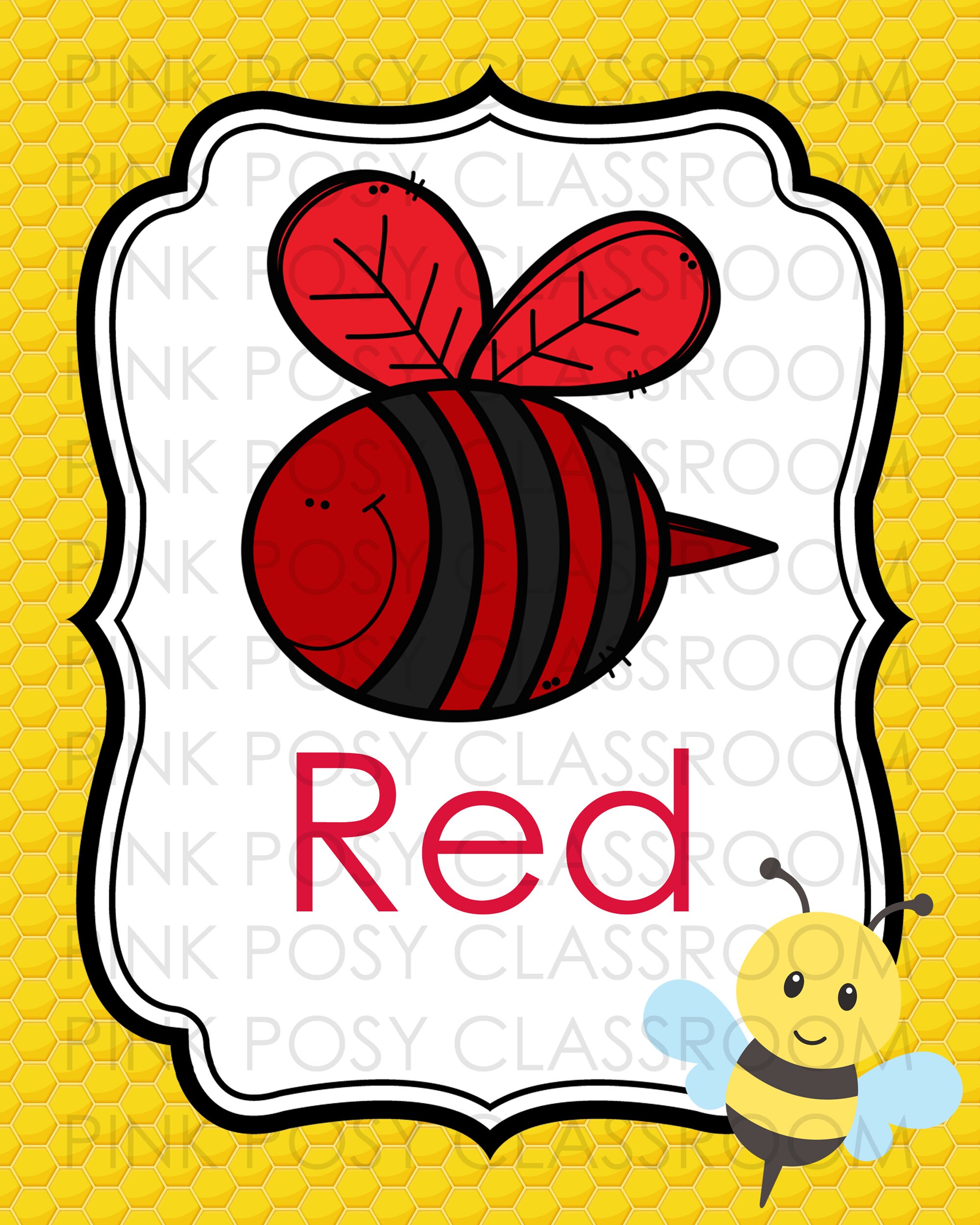 Bee Color Posters, Classroom Decor, Colors Recognition, Printable Color ...