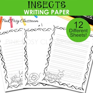 Insect Writing Paper, Insect Stationery, Printable Paper, Lined Paper ...