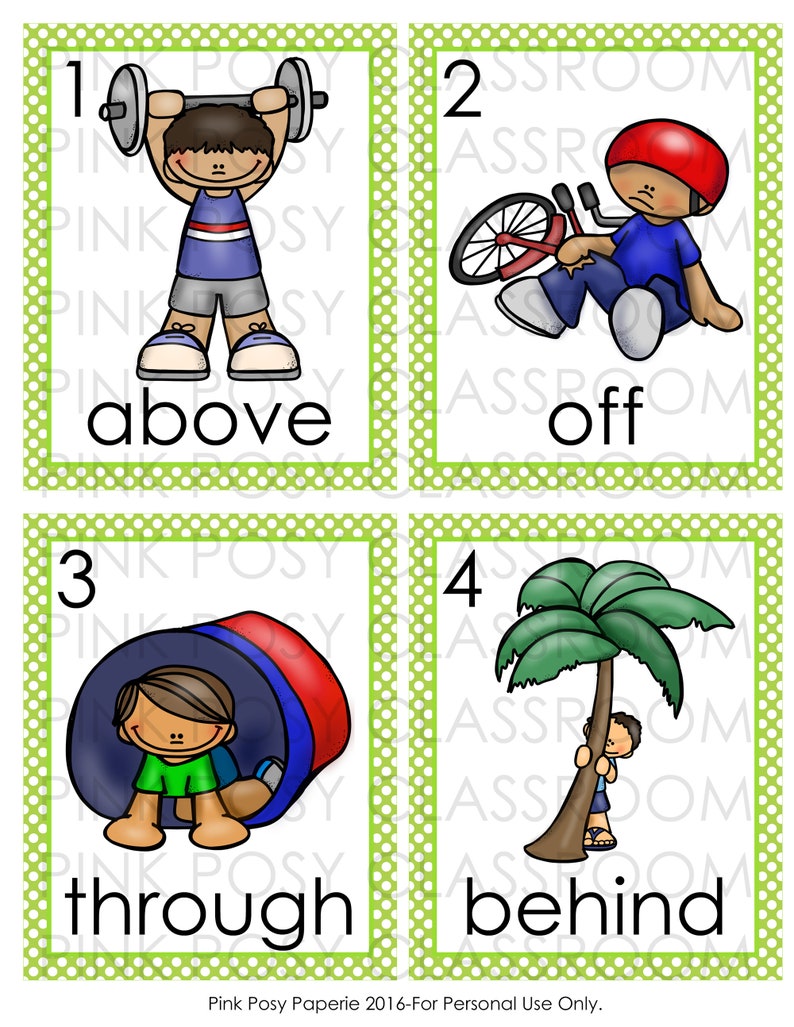 Prepositions Vocabulary Cards, Homeschool Printable, Prepositions ...