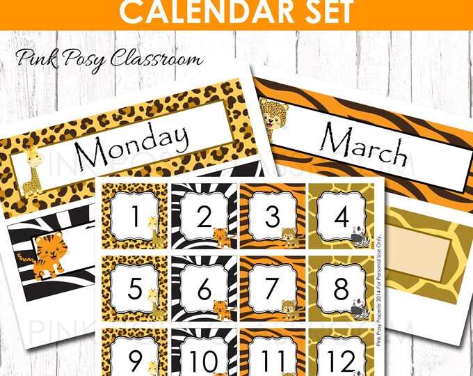 Animal Print Mini Calendar Set Classroom Calendar Pocket Calendar ...